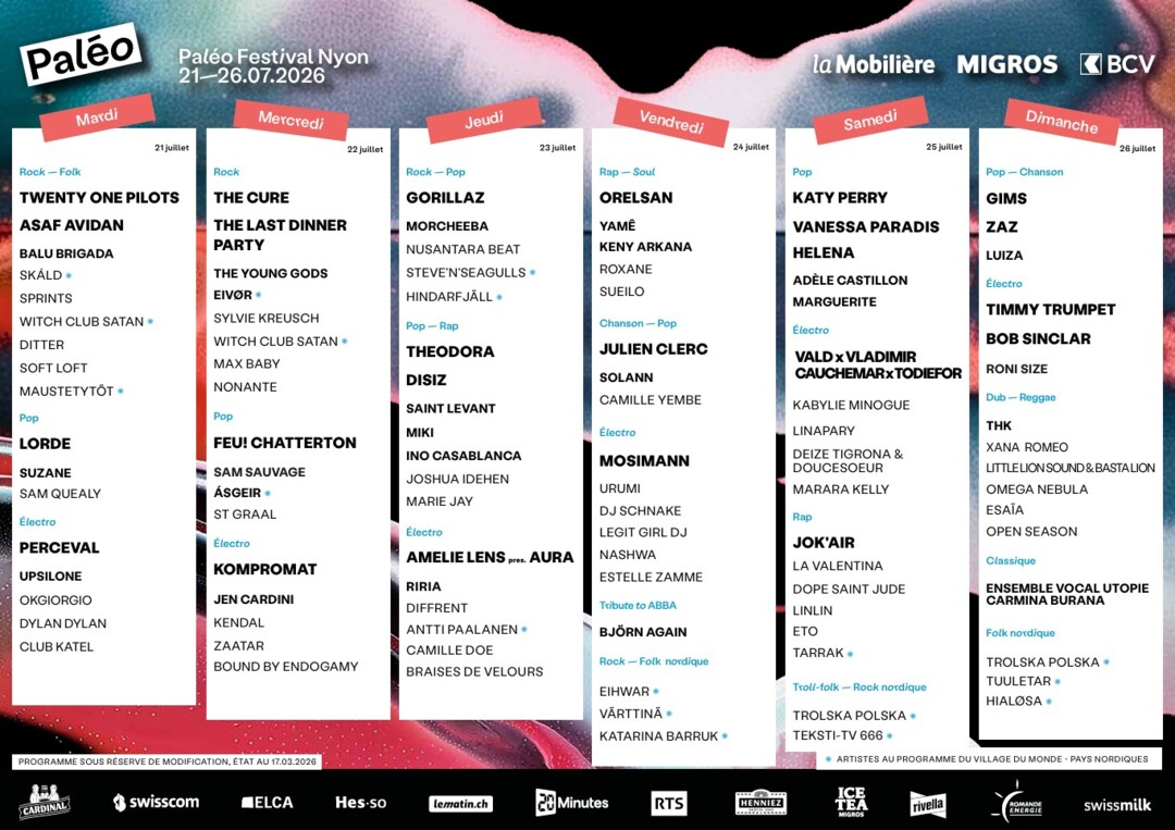 Paléo Festival Nyon – Programme du PALEO